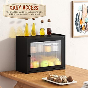 GHWIE Bread Box for Kitchen Countertop Large Bread Box Farmhouse Bread Container Bread Storage with Window Bread Holder Black