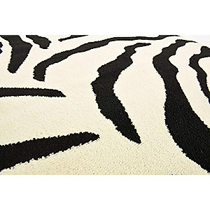 Unique Loom Wildlife Collection Animal Inspired with Zebra Design Area Rug, 4 ft x 4 ft, Ivory/Black