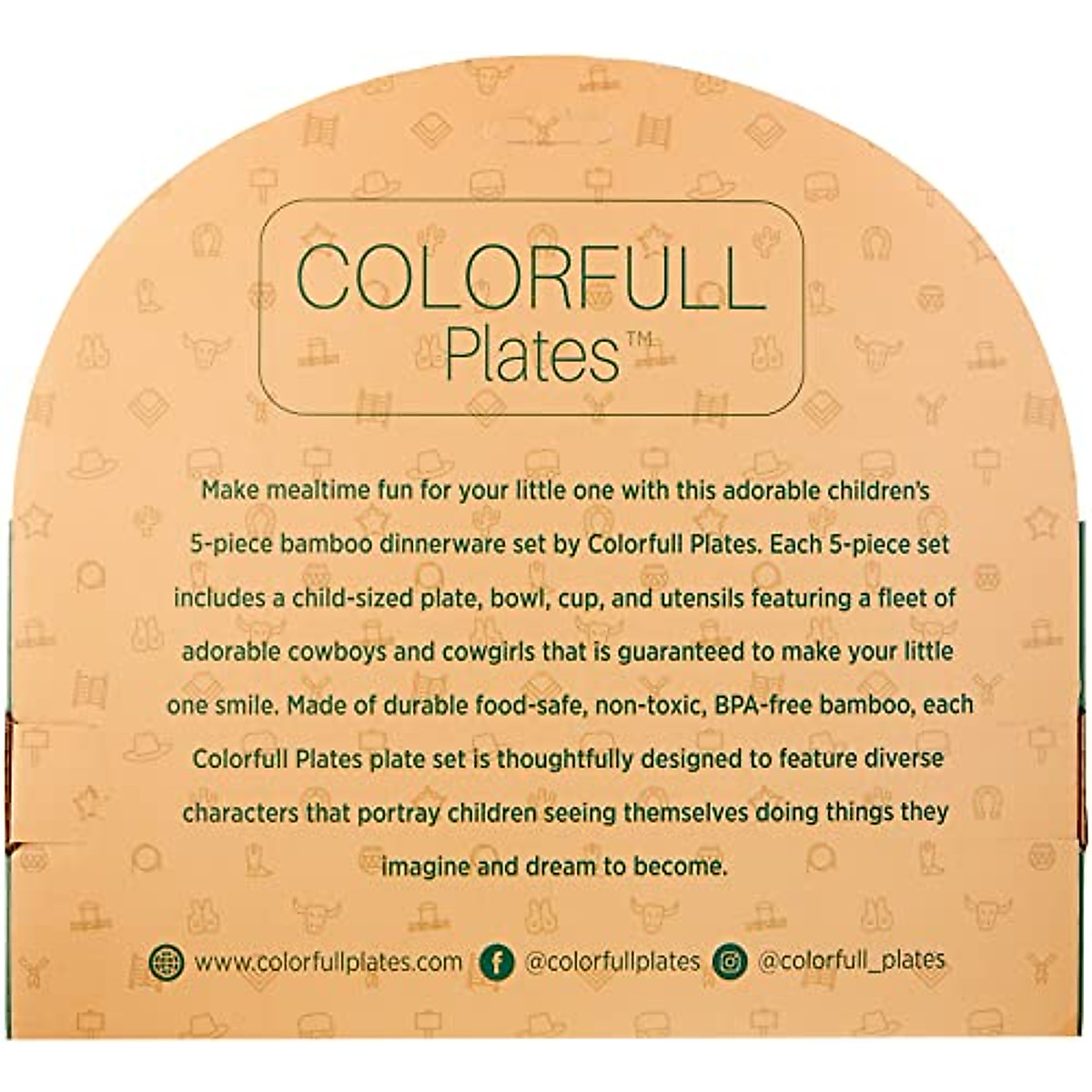 5 Piece Kids Dinnerware Set, Western Cowboys Themed Kids Utensils Set, Bamboo Fiber Plate, Bowl & Cup, Lightweight & Shatterproof Toddler Feeding Set, Children Safe Kitchen Set, Fun Toddler Utensils