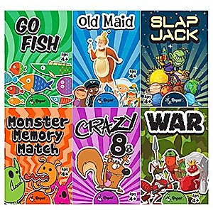 Regal Games - Kids Classic Card Games - Includes Old Maid, Go Fish, Slapjack, Crazy 8's, War, and Silly Monster Memory Match- for Family Game Nights, Parties - Set of 6 Games