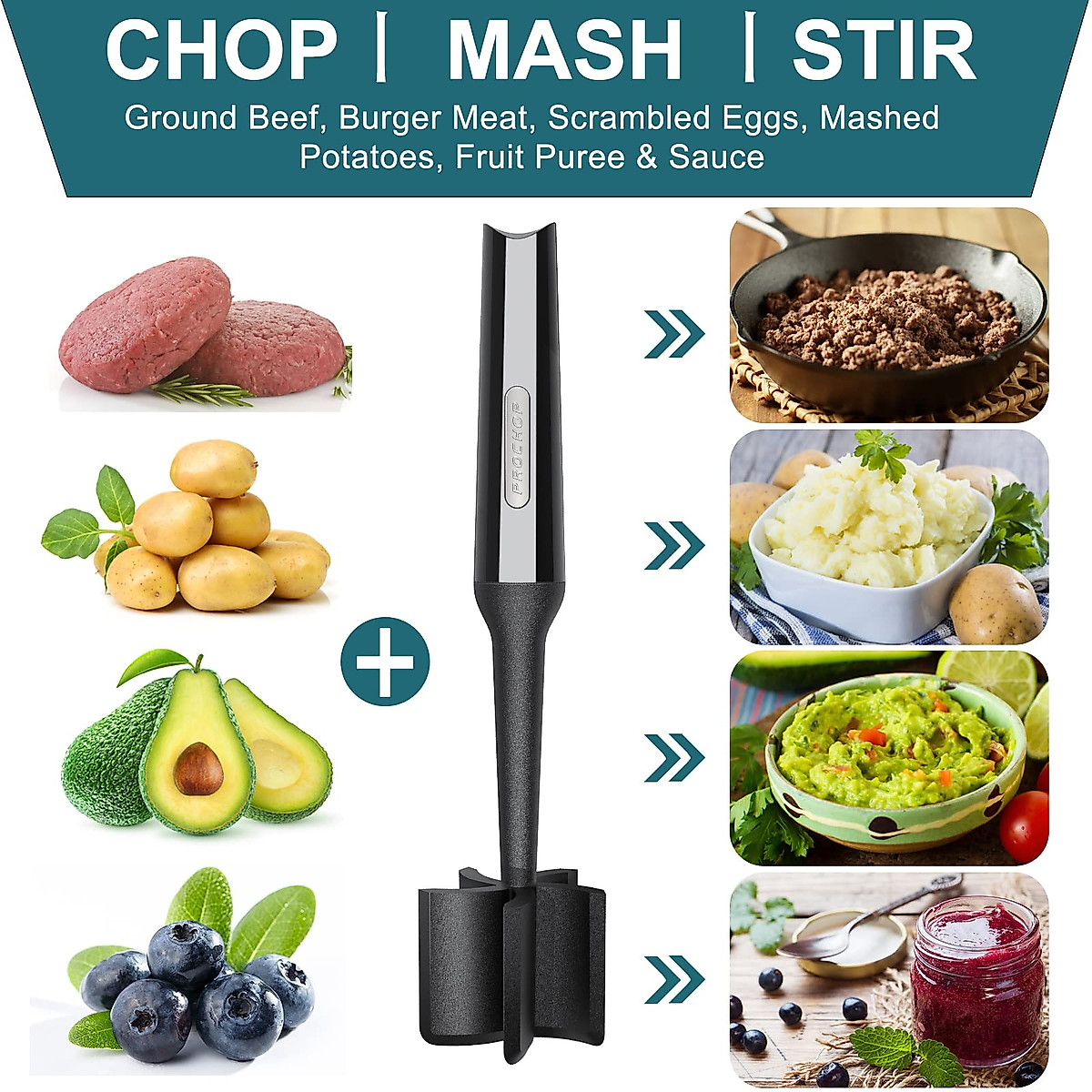 Meat Chopper, Hamburger Chopper Masher, Heat Resistant Meat Masher Ground Meat Chopper, Meat Browning Utensil for Ground Meat, Taco and Hamburger Meat