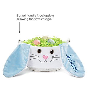 Personalized Floppy Ear Easter Egg Basket with Handle and Custom Name | Boy Bunny Easter Basket Liners | White Basket | Woven Easter Baskets for Kids | Customized Easter Basket | Gift for Easter