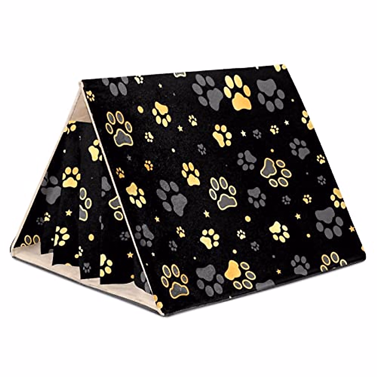 enheng Small Pet Hideout Gold Dog Paw Footprint and Star Pattern Hamster House Guinea Pig Playhouse for Dwarf Rabbits Hedgehogs Chinchillas