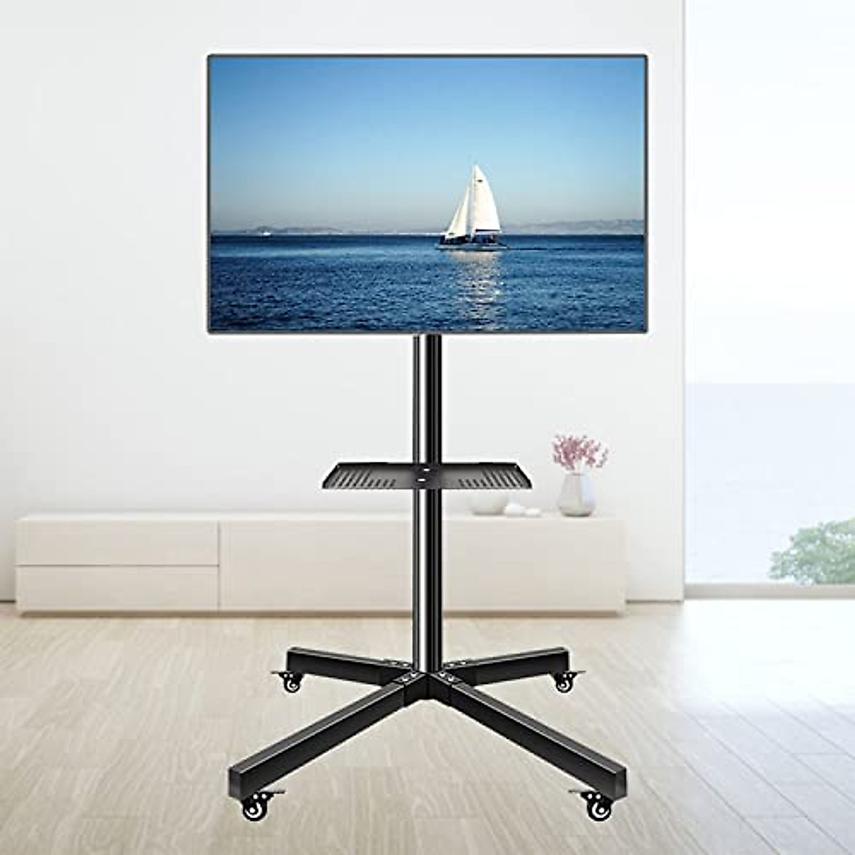 Mobile TV Stand on Wheels for 23-60" LCD LED Flat/Curved Panel Screen TVs, Adjustable Shelves Reclining TV Cart Max VESA 400x400 Portable TV Stand with Tray Rolling Floor TV Stand