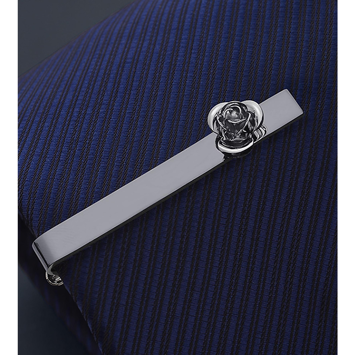 Jonwo Rose Flower Men's Tie Clip With Presentation Box Tie Bar for Gentleman Regular Necktie Tie Clip for Daily Business Anniversary Wedding Occasions (Gunmetal Rose Tie Clip)