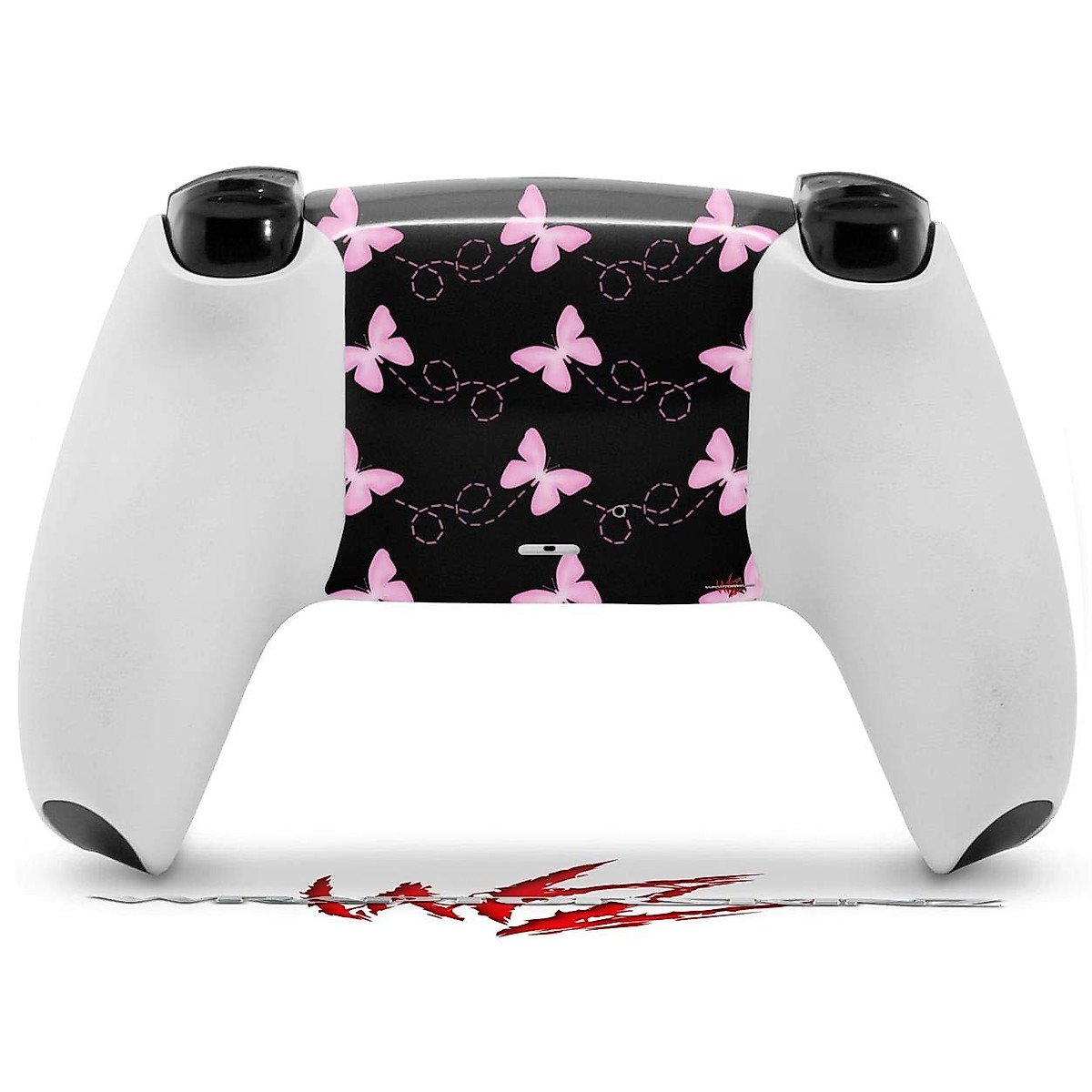 WraptorSkinz Skin Wrap Compatible with Sony PS5 DualSense Controller Pastel Butterflies Pink on Black (Controller NOT Included)