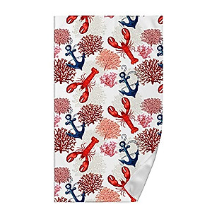 VunKo Lobster Anchor Corals Kitchen Dish Towel Soft Highly Absorbent Hand Towel Home Decorative Multipurpose for Bathroom Hotel Gym and Spa 15.7 x 27.5 Inches