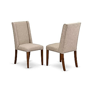 East West Furniture DLFL5-ANA-04 5 Piece Dining Room Furniture Set Includes a Round Dining Table with Dropleaf and 4 Light Tan Linen Fabric Parsons Chairs, 42x42 Inch, Natural