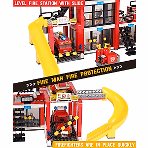 896 Pieces City Fire Station STEM Building Blocks Set, Fire Truck, Helicopter, Vehicle, Creative Fire Rescue Toy, Baseplates Storage Box, Roleplay Parent-Child Playset, Gift for Kids Boys Girls 6-12