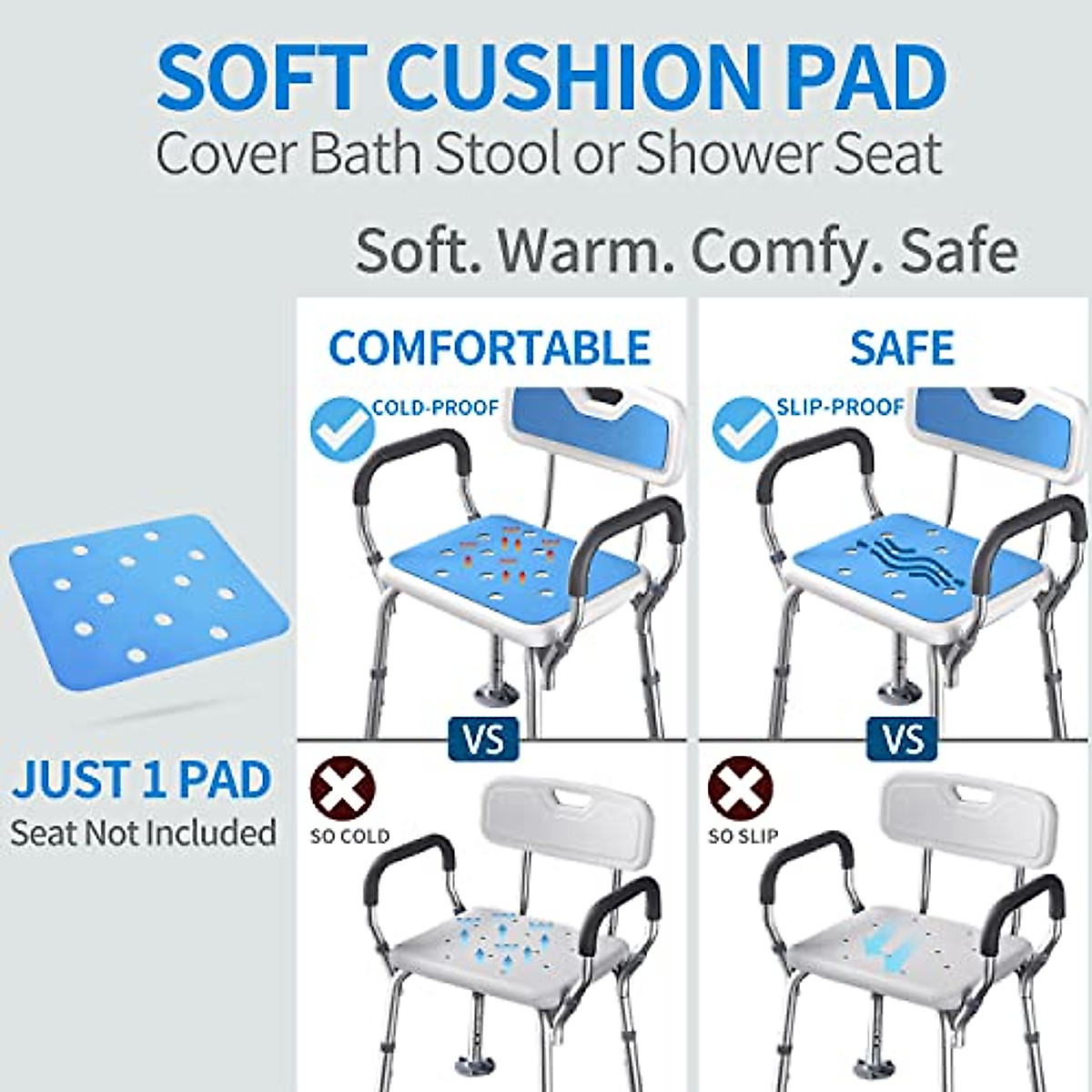 MINIVON Waterproof Shower Bench Cushion Cover for Bath Seat, Bath Chair Inside Bathroom, Non Slip Coldproof Stickable Soft Foam Pad, Padded Shower Stool Seat Mat for Elderly Senior Handicap Disabled