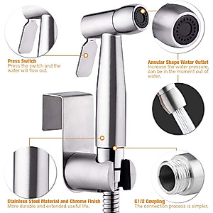 Handheld Bidet Sprayer Kit-Stainless Steel Douche Muslim Shower Spray with Hose Bidet Holder Valve for Toilet Cleaning, Pet Bath, Personal Hygiene (Includes T-Adapter)