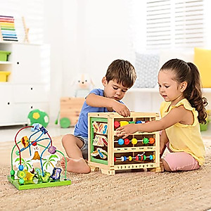 Baby Walker Toys for 1 Year Old Boy Girl Montessori Toys for 1 2 3 Year Old 6 in 1 Baby Activity and Activity Center Wooden Toys Walker with Wheels Activity Cube Table Infant Baby Toys 12-18 Months