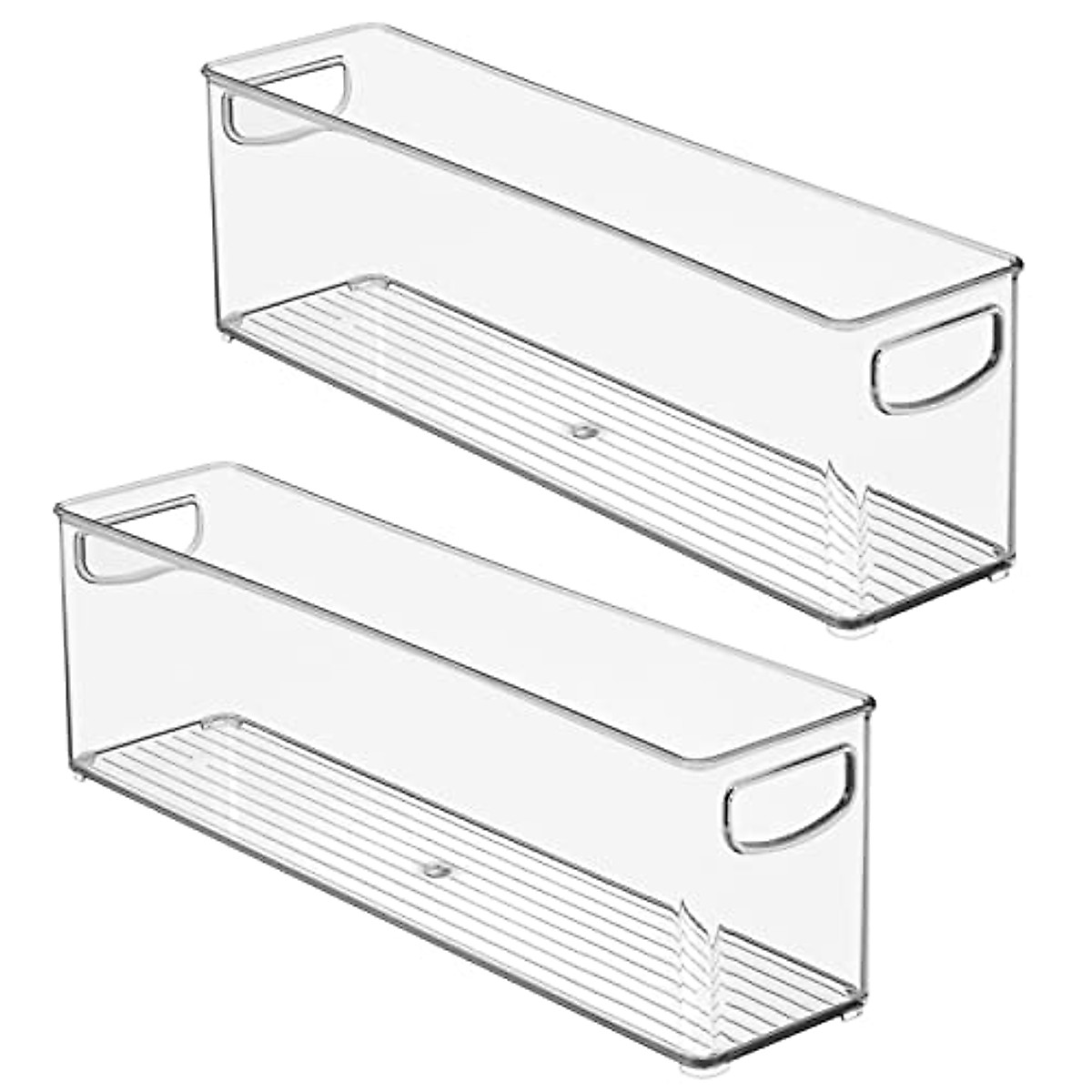 mDesign Plastic Long Stackable Storage Organizer Container, Organization Bin w/Handles for Kitchen, Pantry, Fridge, Freezer, Cabinet, Perfect to Hold Breast Milk - Ligne Collection - 2 Pack, Clear