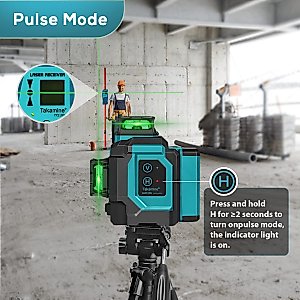 Takamine 3x360° 12 Lines Self Leveling Green Laser Level, 3D Cross Line for Construction/Picture Hanging with Removable Li-ion Battery, Remote Controller, Magnetic Rotating Stand and Hard Case
