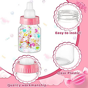 72 Pcs 3.5 Inch Baby Bottle Shower Favor Mini Plastic Candy Bottle Clear Plastic Baby Bottles for Baby Shower Mini Baby Bottle Feeding Bottle Candy Box for Baby Shower Supplies Gift Decor (Pink)