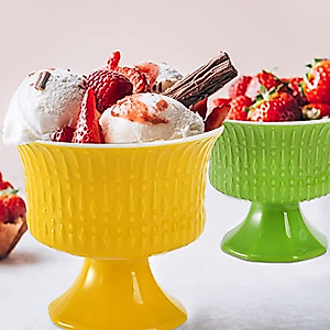 TOPZEA 4 Pack Ceramic Ice Cream Bowls, 10 oz Cute Ice Cream Sundae Cups Mini Parfait Trifle Cup, Footed Dessert Serving Tasting Bowl Dish for Yogurt, Soup, Fruit Salad, Pudding, 4 Colors