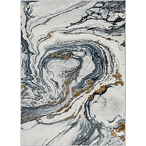 LUXE WEAVERS Marble Effect Abstract Blue 8x10 Area Rug