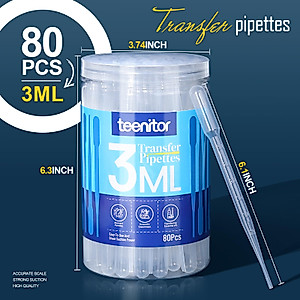 Teenitor 80PCS 3ML Pipette Dropper, Eye Dropper, Disposable Plastic Eye Droppers for Crafts, Droppers for Oils, Medicine Dropper Transfer Pipettes for Essential Oil Makeup Science