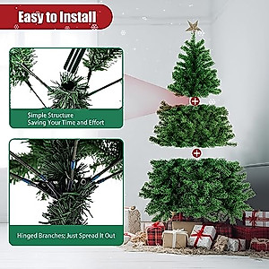 6.5FT Artificial Christmas Tree Xmas Holiday Pine Tree Christmas Tree Realistic Holiday Decoration with Metal Stand Hinges PVC Leaves Easy Assembly for Outdoor Indoor Party Green