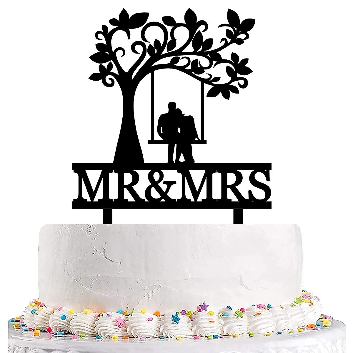 Yuezoloz Funny Wedding Cake Topper,The Bride and Groom Sitting in Swing Under Tree Wedding Cake Topper,Mr and Mrs Wedding Cake Topper, Romantic Wedding Shower/Anniversary Cake Topper (Tree & Swing)