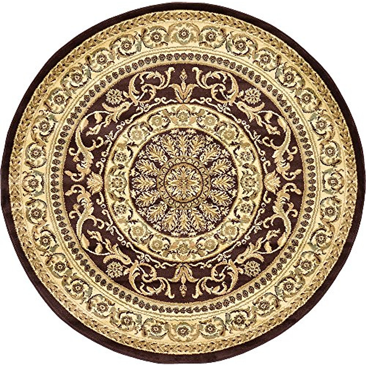Unique Loom Versailles Collection Traditional Classic Medallion Floral Motif Area Rug (6' 0 x 6' 0 Round, Brown/ Ivory)