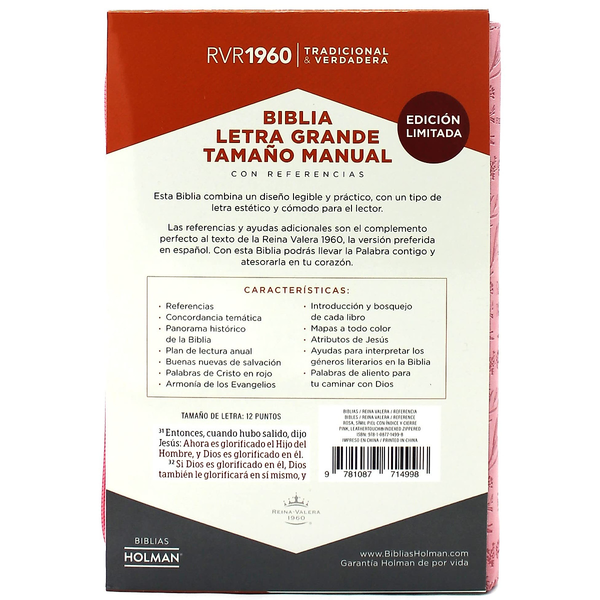 Santa Biblia Reina Valera 1960 Letra Grande tamano manual con Cierre Indice color Rosado Floral/ Spanish Holy Bible RVR 1960. Handy Size, Large Print, Zipper, Pink