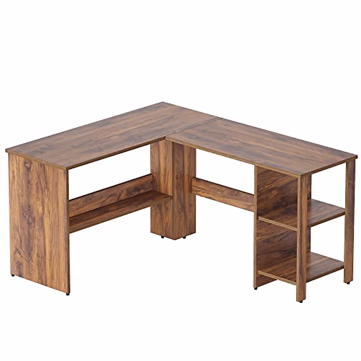 CubiCubi L Shaped Desk, 58.3 Inch Corner Computer Desk with Storage Shelves, Home Office Workstation for Study or Working, Deep Brown