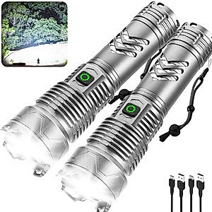 FUROLD Rechargeable LED Flashlights High Lumens 2 Pack 990,000 Super Bright Powerful Flash Light,5 Modes, IPX6 Waterproof,Handheld Tactical Flashlights for Emergency Camping Hiking