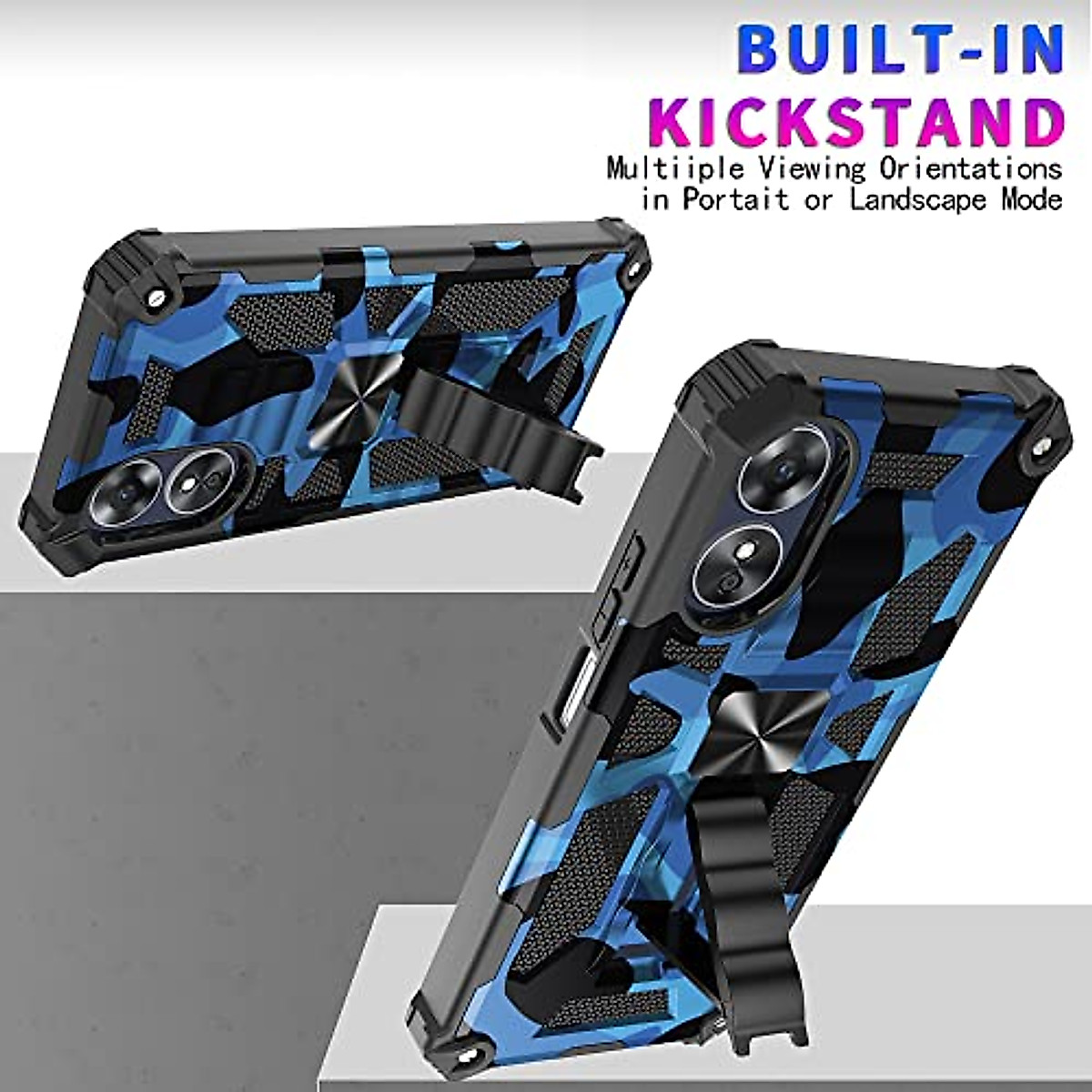 CCSmall Camouflage Case for Oppo A17 with Magnetic Kickstand, Built-in 360° Rotate Ring Stand Magnetic Car Mount Phone Cover Case for Oppo A17 MC Army Green