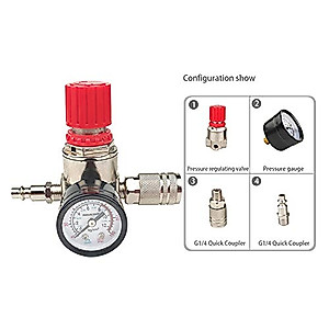 Air compressor pressure regulator 1/4" mini pressure gauge, double connection pressure regulator air compressor air pump accessories 180psi 12bar (three-way valve)