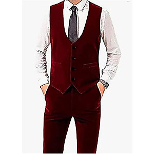 Men's Slim Fit 3 Pieces Burgundy Velvet Suits Shawl Lapel Wedding Suits Groom Tuxedos Winter Suits Burgundy 40 Chest / 34 Waist