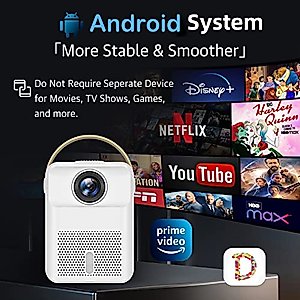 4K Projector with Android System 9.0, 12000 Lumen Projector with WiFi and Bluetooth for Outdoor Movies, Max 300” ±45°4D Display, Compatible with Smartphone, TV Stick, Laptop, PS4/XBOX, HDMI, USB, ZOOM
