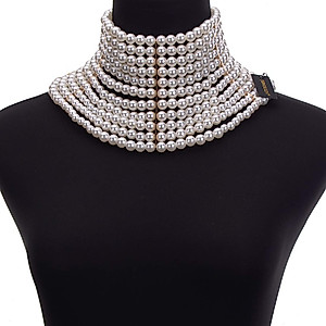 Chunky Statement Necklace, Pearls Bib Necklace Costume Novelty Fashion Jewelry White