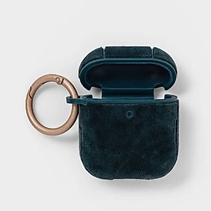 Crushed Velvet Dark Teal Hard Shell Apple Airpod Earbud Case Gen 1 Gen2