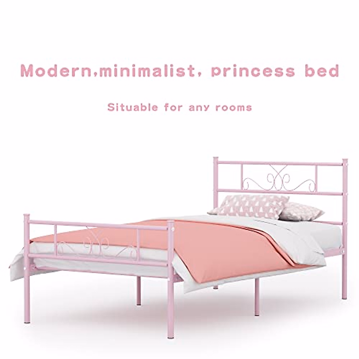Weehom Platform Steel Bed Frame with 6 Legs Mattress Foundation Heavy Duty Bed Steel Slat Support Easy Assemble Kids Adults(Twin Size),Pink