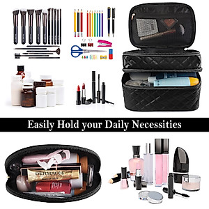 MAANGE Makeup Bag, 2 PCS Cosmetic Bag Leather Travel Makeup Bag Roomy Double Layer Makeup Bags for Women Makeup Pouch Portable Zipper Bags Gifts (Black)