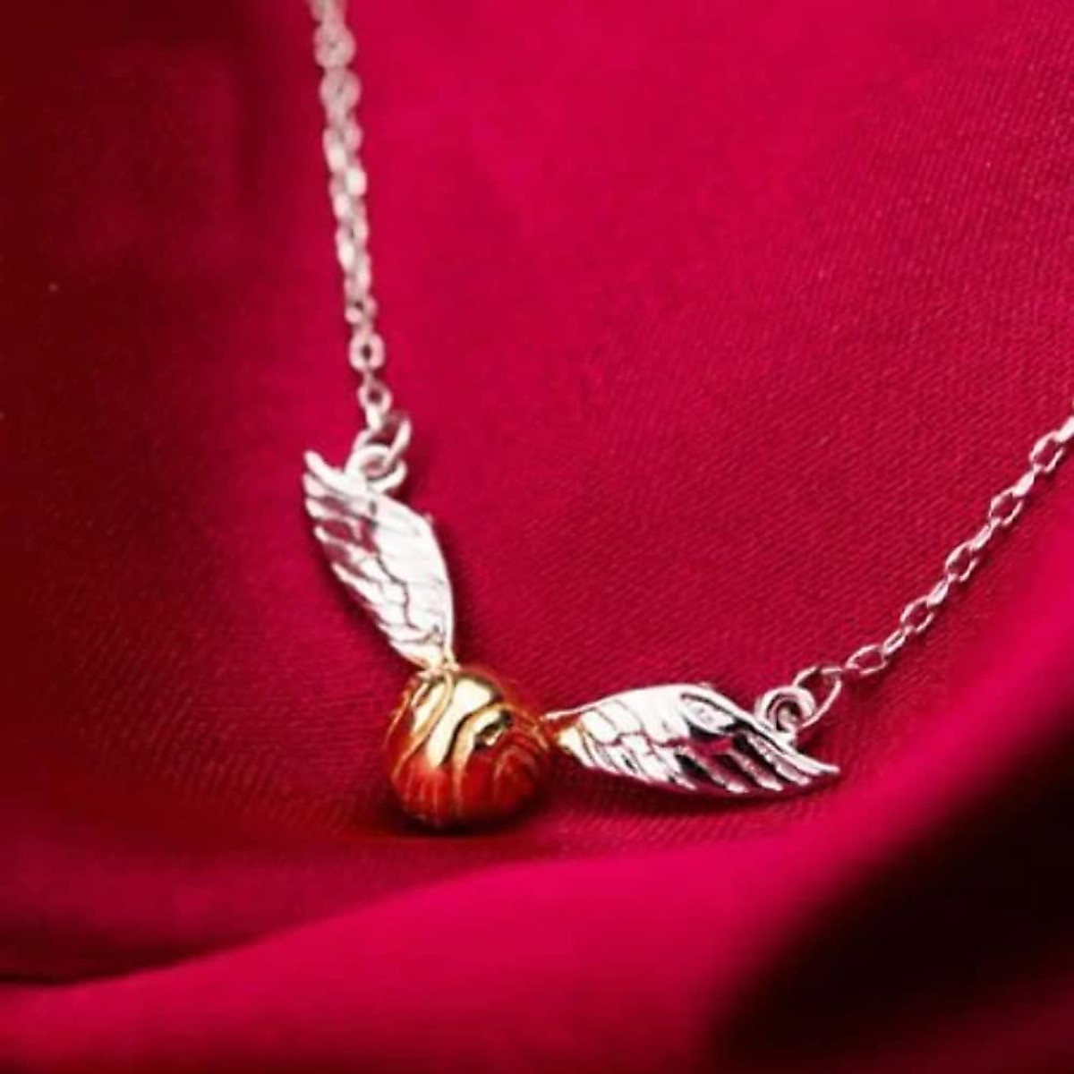 EOVE Jewelry Sterling Silver Quidditch Costume Cute Gold Plated Flying Golden Snitch Pendant Necklace Gifts for Women or Girl
