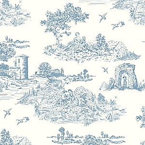 WENMER Toile Peel and Stick Wallpaper 17.7” X 118” Blue and White Wallpaper Blue Contact Paper Removable Vintage Chinoiserie Wallpaper French Wallpaper for Bedroom Living Room
