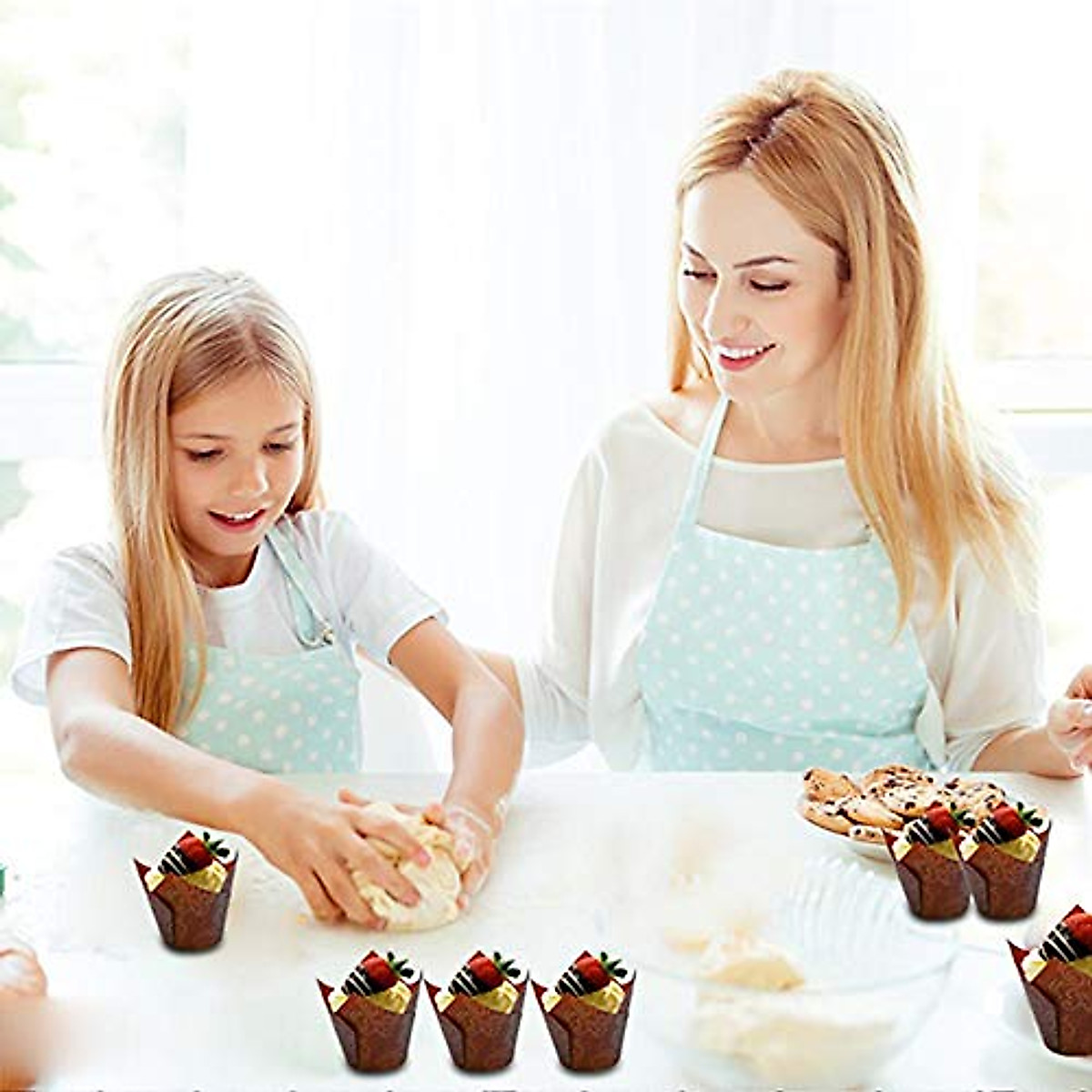 Tulip Cupcake Liners,100 pieces Cupcake Paper Muffin Cups with Gold Print for Baking, Perfect for Festive Occasion(Packaging Upgrade)