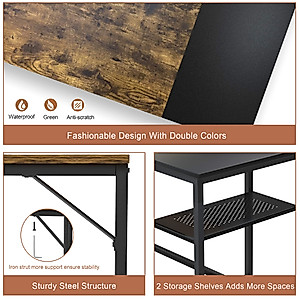 Computer Desk with Storage Shelves, 47” Home Office Writing Study Laptop Table with Grid Drawer and Splice Board, Modern Industrial Style, Wood and Metal Frame