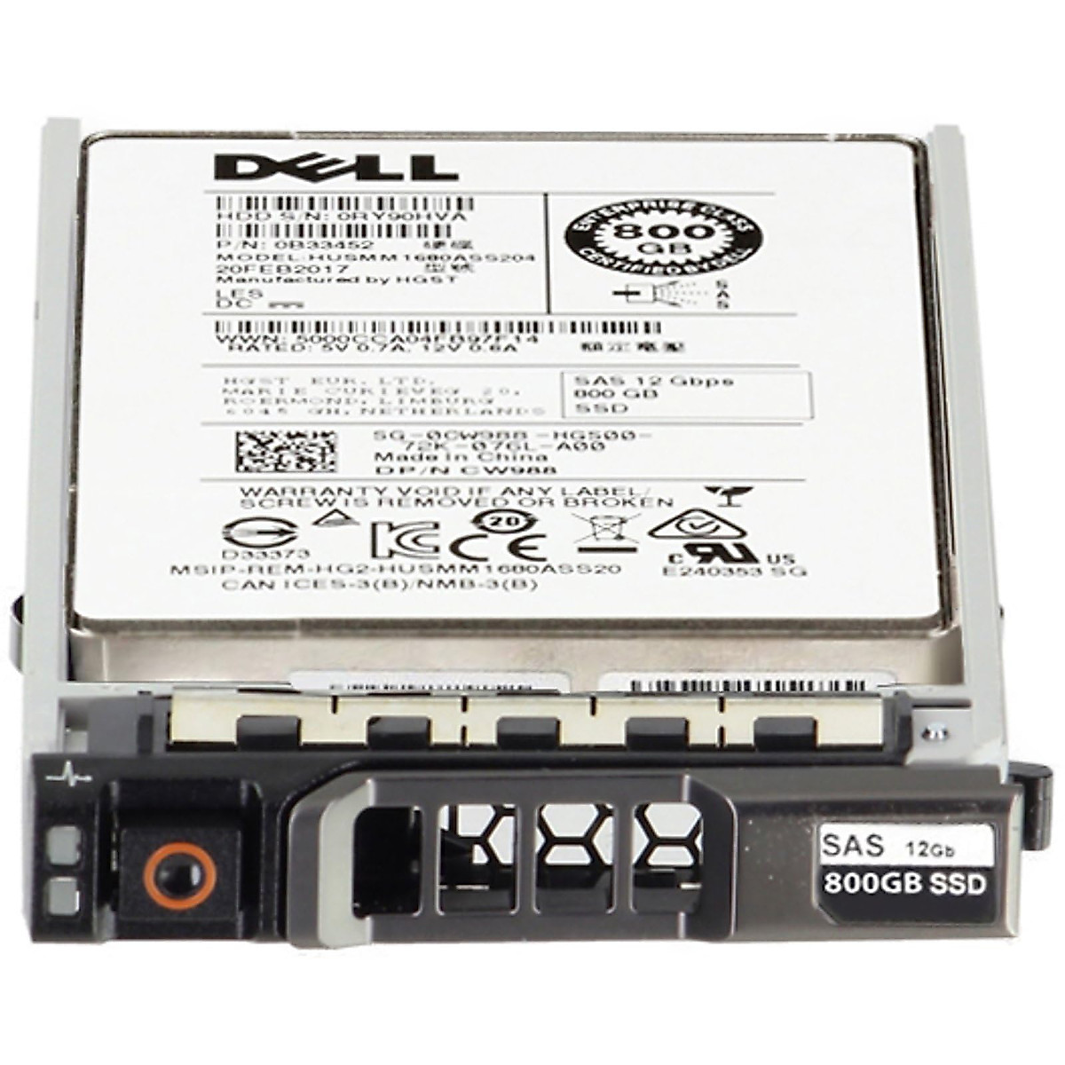 Dell 800GB 12Gbps SAS WI MLC 2.5 SSD 1680ASS204 (CW988) (Renewed)