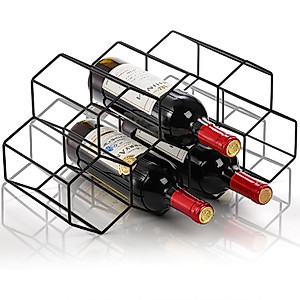 AVLA Metal Countertop Wine Rack, 9 Bottles Wine Holder for Wine Storage, Freestanding Modern Small Wine Bottle Storage, Geometric Design Tabletop Wine Rack Holder for Wine Cellar Bar Cabinet, Black