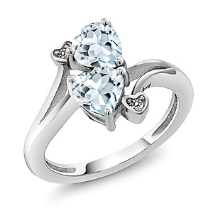 Gem Stone King 925 Sterling Silver Sky Blue Aquamarine and White Diamond Ring For Women (1.49 Cttw, Heart Shape 6MM, Gemstone March Birthstone, Available In Size 5, 6, 7, 8, 9)