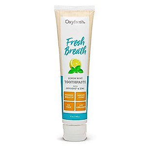 Premium Oxyfresh Lemon Mint Fresh Breath Toothpaste – Low Abrasion Toothpaste for Bad Breath - SLS & Fluoride Free Toothpaste – Anti Plaque & Tartar Control Toothpaste with Essential Oils. 5oz