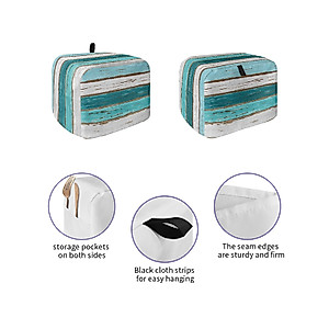 2 Slice Toaster Cover, Bread Machine Cover Vintage Farm Teal Ocean Aqua Green Blue Wood Grain Kitchen Appliance Dust Cover with Top Handle Fingerprint Protection Lightweight Kitchen Toaster Cover