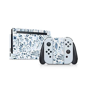 Tacky Design Flowers Skin Compatible with Nintendo Switch Skin Wrap Cover, Blue Color for Nintendo Switch Stickers, Premium Vinyl 3M Full Wrap Decal, Compatible with Joy-Con, Console, Dock.