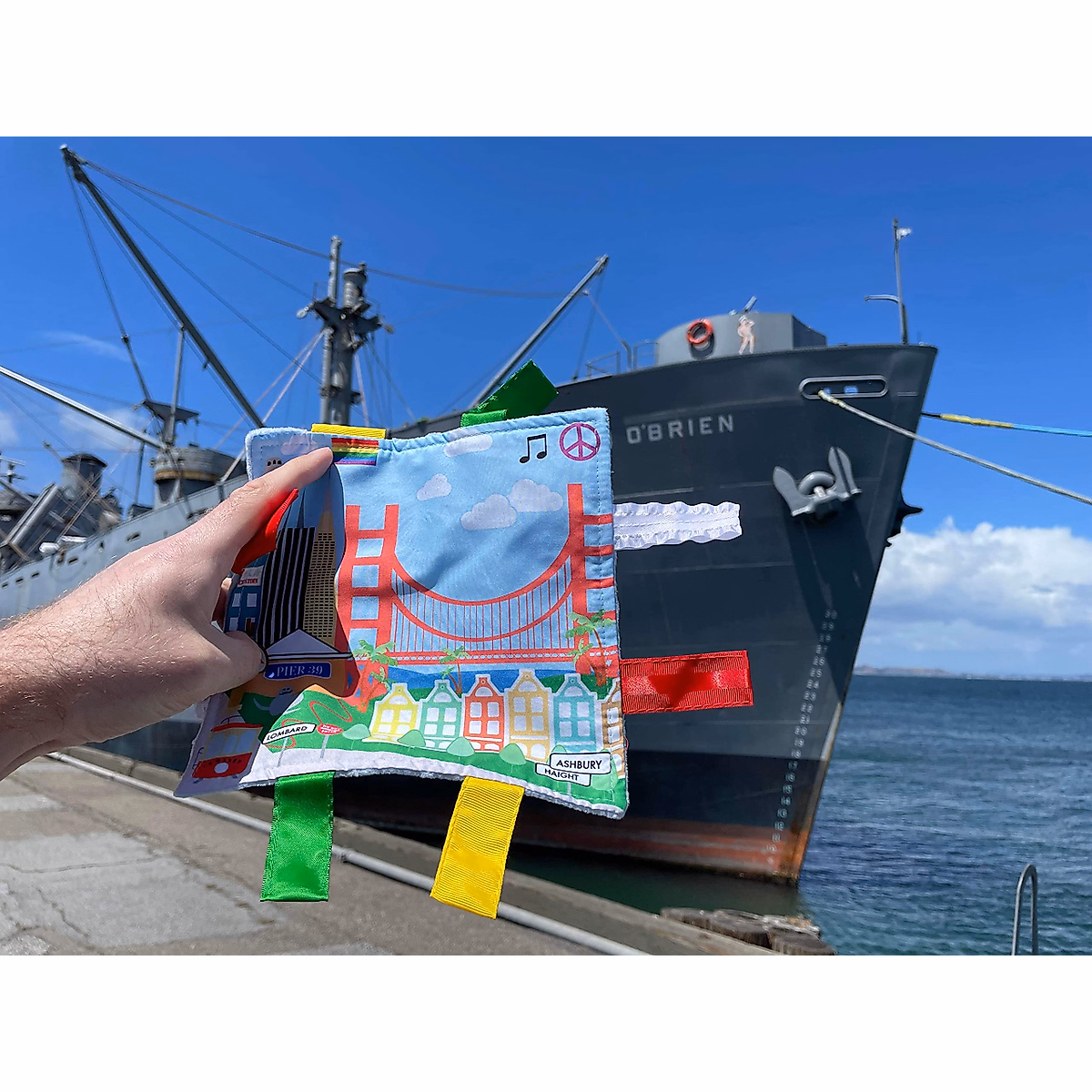 Baby Jack & Co 8x8” Learning Lovey San Francisco California Tag Toys for Babies - Baby Crinkle Toys - Soft & Safe - Learn USA Cities and Shapes - Ideal Baby Toy & Gift BPA Free w/Stroller Clip