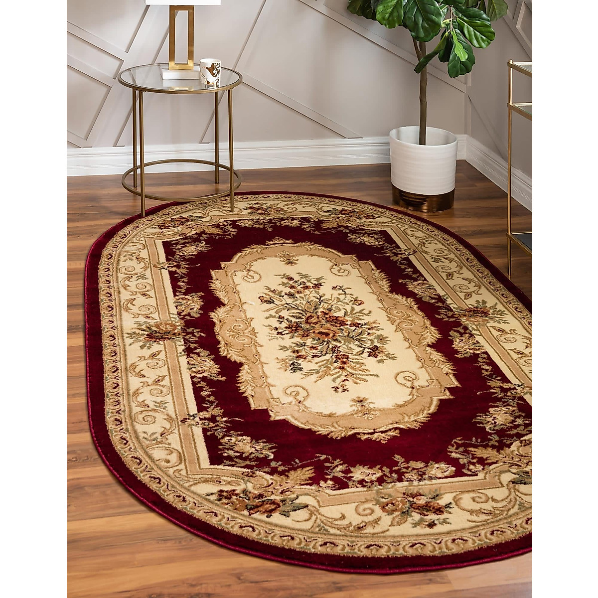 Unique Loom Versailles Collection Traditional Classic Floral Motif Area Rug (5' 0 x 8' 0 Oval, Burgundy/Ivory)