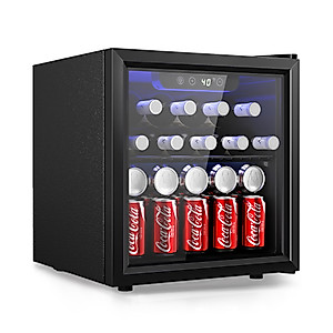 EUHOMY 48 Can Beverage Refrigerator cooler-Mini Fridge Glass Door for Beer Drinks Wines, Countertop Beverage Fridge with Adjustable Shelves Blue LED for Home/Office/Dorm/Bar, 1.3 cu.ft