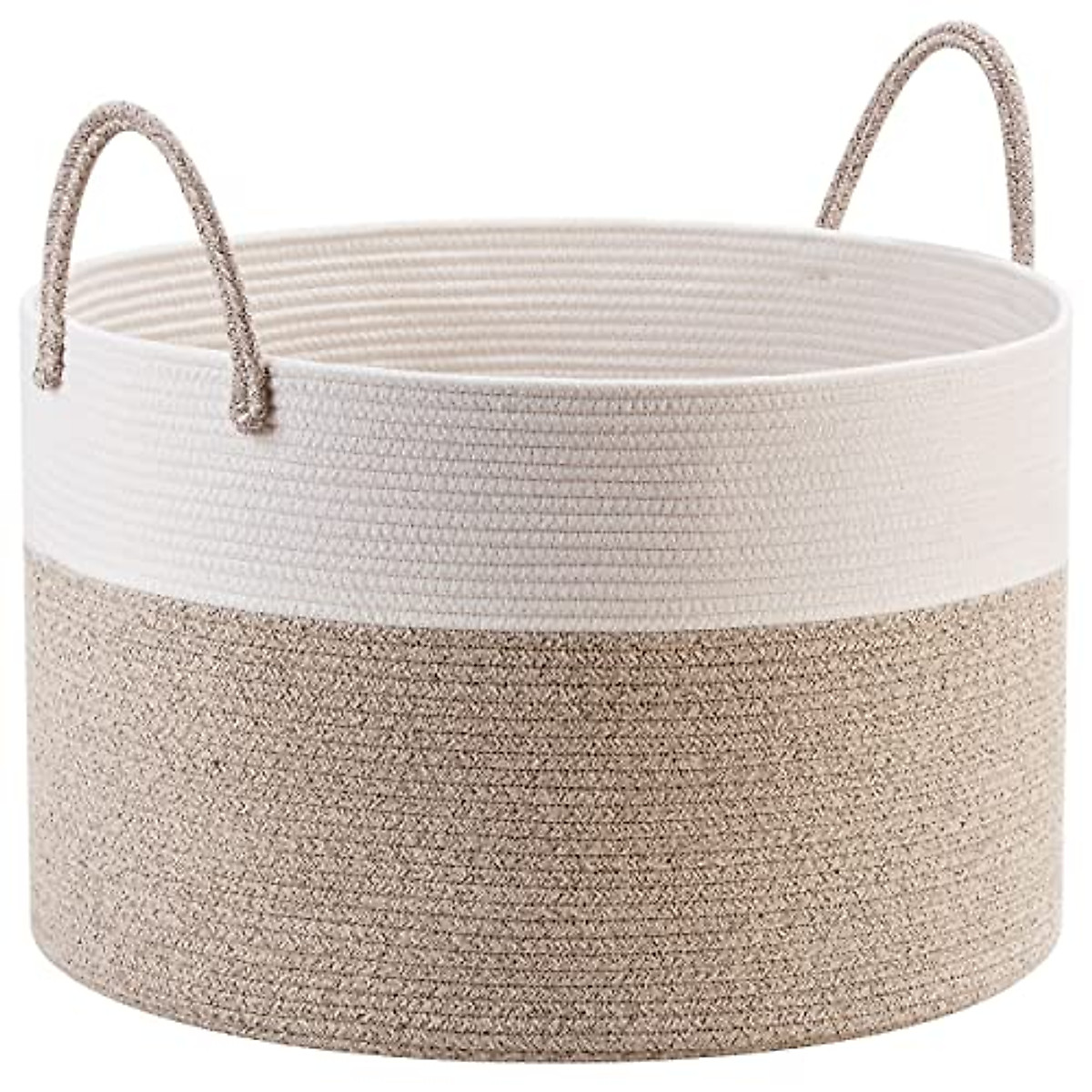 MINTWOOD Design Extra Large 22 x 14 Inches Cotton Rope Blanket Basket Living Room, Woven Laundry Basket, Toy Storage Baskets Bin, Decorative Round Pillow Towel Basket with Handles